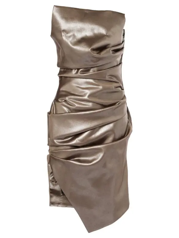 MUGLER Sleeveless Pleated Metallic Dress - Brown