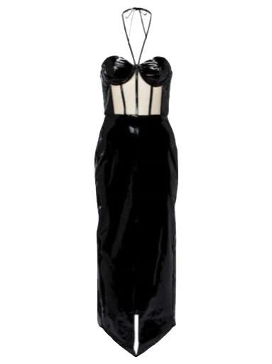David Koma Corset Patent Leather Midi Dress - Black