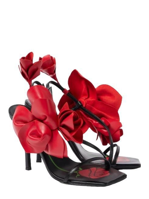 Magda Butrym Floral-appliqué Leather Slingback Sandals - Red