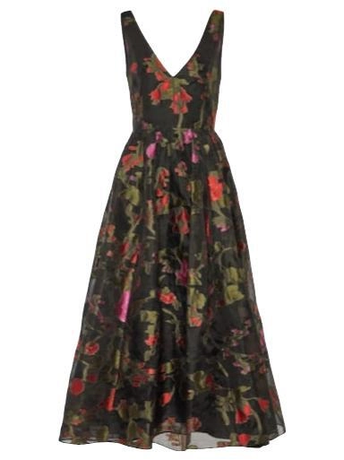 Erdem Floral Organza Midi Dress - Black