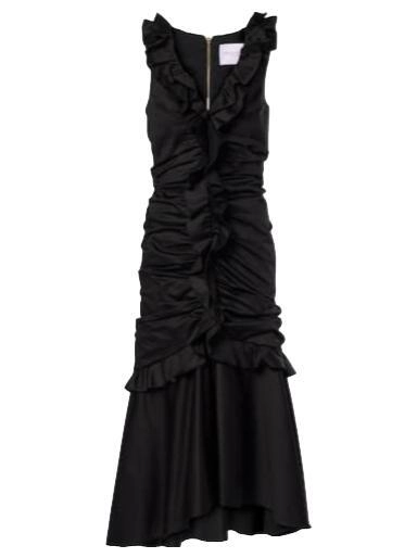 Carolina Herrera V-neck Ruffled Cotton-blend Midi Dress - Black