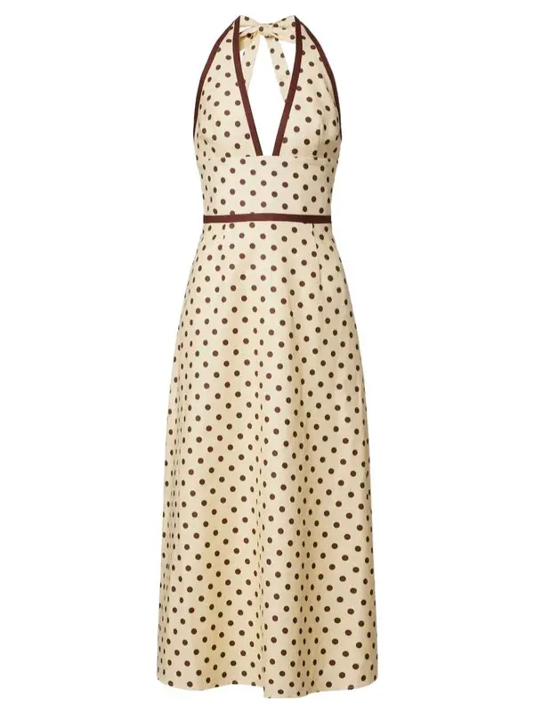 Posse Bowie Polka-dot Linen And Cotton Midi Dress - Nude