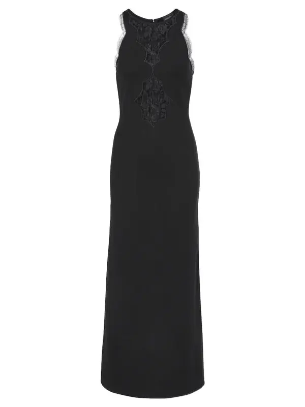 Giambattista Valli Round Neck Lace Trim Midi Dress - Black