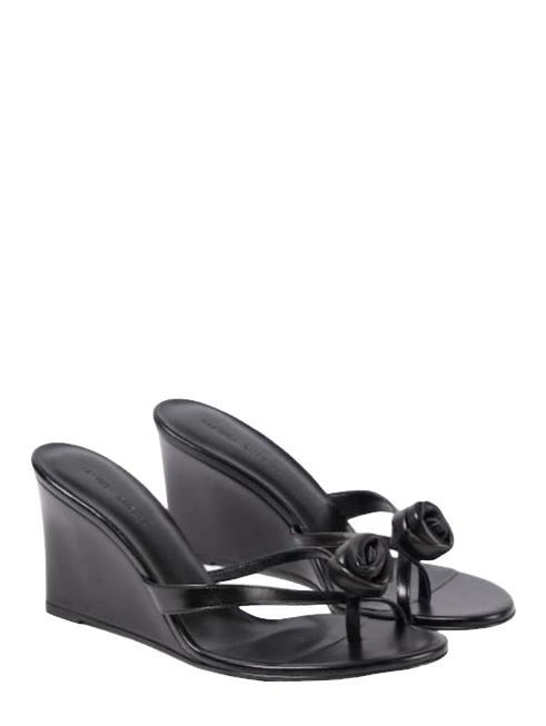 Magda Butrym Leather Floral Appliqué Wedge Mules - Black