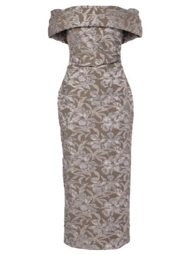 Oscar De La Renta Floral Metallic Jacquard Off-the-shoulder Midi Dress - Gray