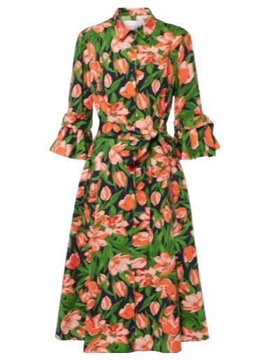 Carolina Herrera Floral Print Cotton-blend Shirt Dress - Green