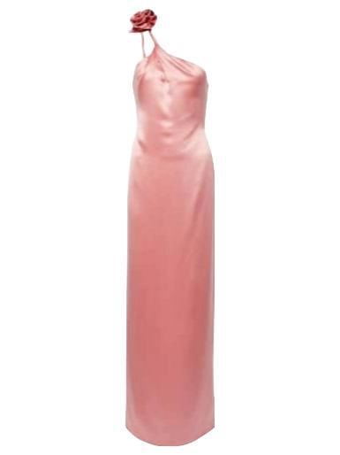 Magda Butrym One-shoulder Silk Maxi Dress With Floral Applique - Pink