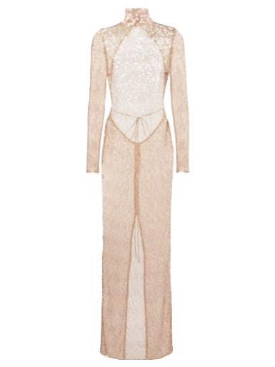 Magda Butrym Sequined Turtleneck Sheer Maxi Dress - Nude