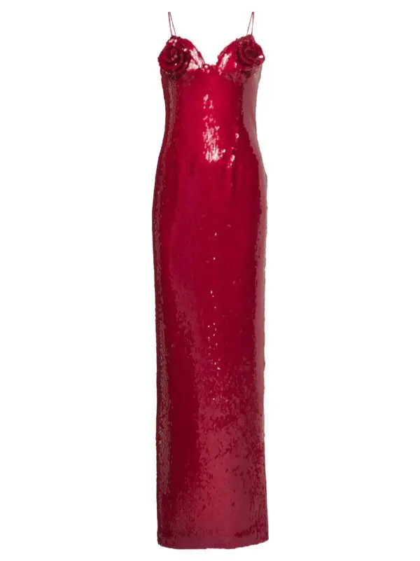 Magda Butrym Floral Applique Sequined Gown - Red