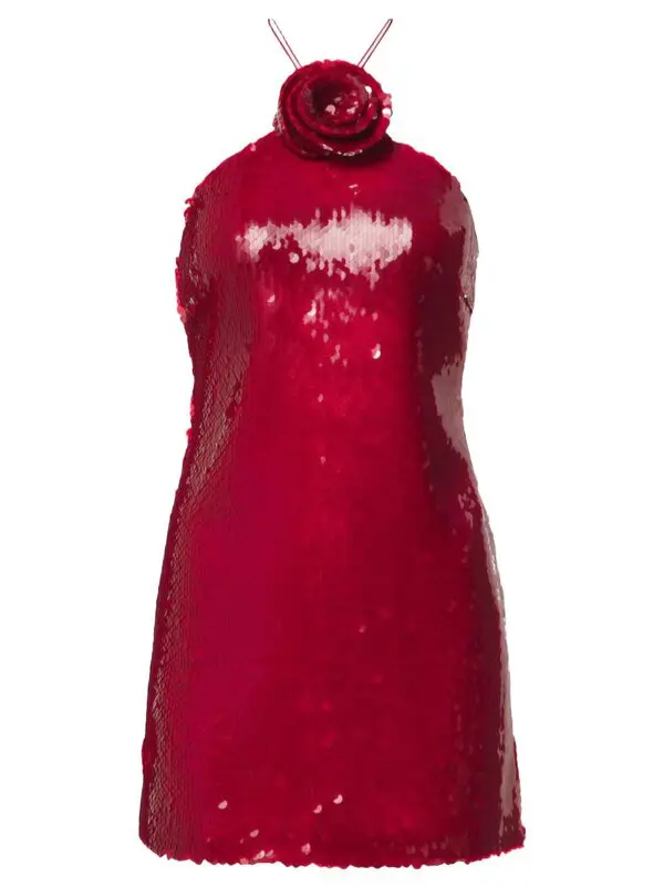 Magda Butrym Floral Appliqué Sequined Halterneck Mini Dress - Red