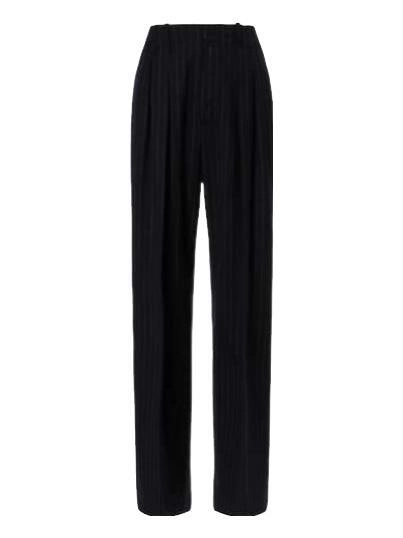Plan C Pinstripe Wool-blend Wide-leg Trousers - Black