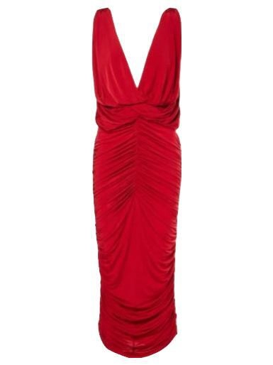 Magda Butrym Ruched Draped V-neck Midi Dress - Red
