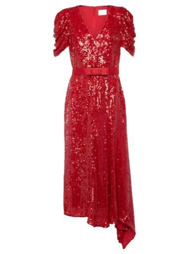 Erdem Asymmetrical Sequined Midi Dress With Puff Sleeves - Red
