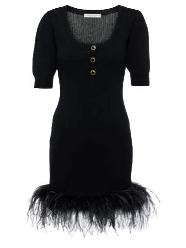 Alessandra Rich Feather-trimmed Wool Minidress - Black