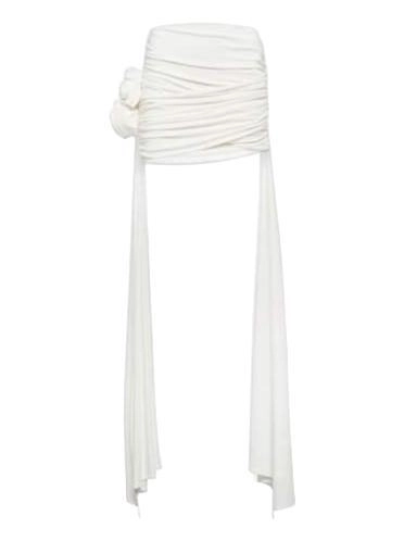 Magda Butrym Asymmetrical Hem Mini Skirt With Rose Embellishment - White