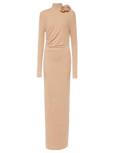Magda Butrym Long Sleeve High Neck Gown With Floral Appliqu - Nude