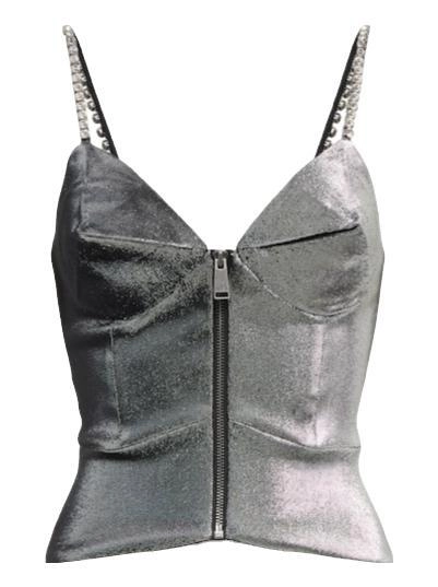 AREA Embellished Metallic Corset Top - Gray