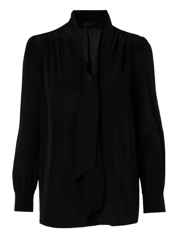 NILI LOTAN Long Sleeve Tie Neck Silk Shirt - Black