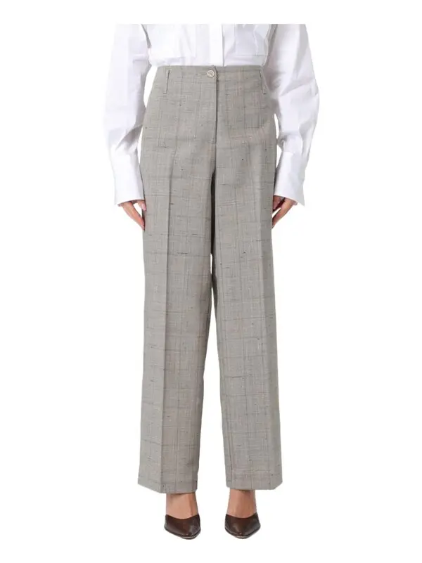 SEMICOUTURE High-waisted Plaid Wide-leg Trousers - Gray
