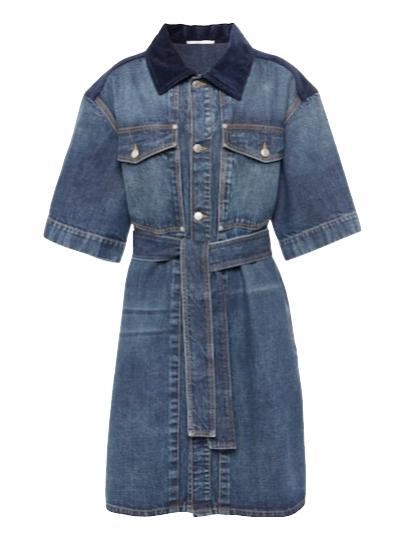 Stella McCartney Corduroy-trimmed Denim Minidress - Blue