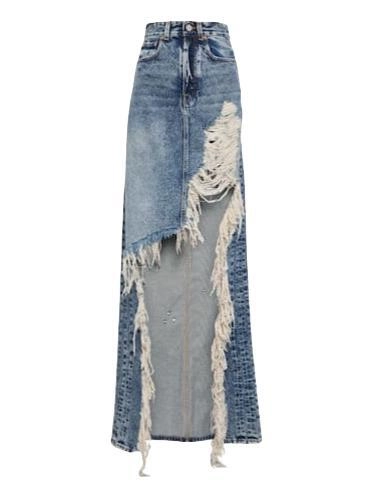 Vetements Distressed Denim Maxi Skirt - Gray