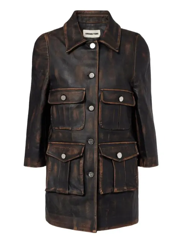 SHUSHU/TONG Collared Leather Jacket - Black