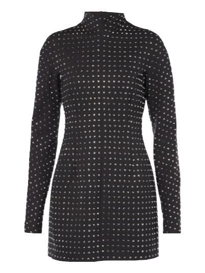 Sportmax Rhinestone Embellished High Neck Jersey Minidress - Black