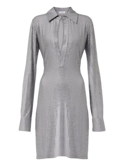 Attico Crystal-embellished Jersey Shirt Dress - Gray