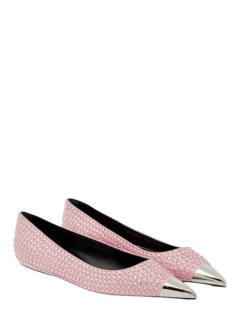 AREA Rhinestone Embellished Pointed Toe Ballet Flats - Pink