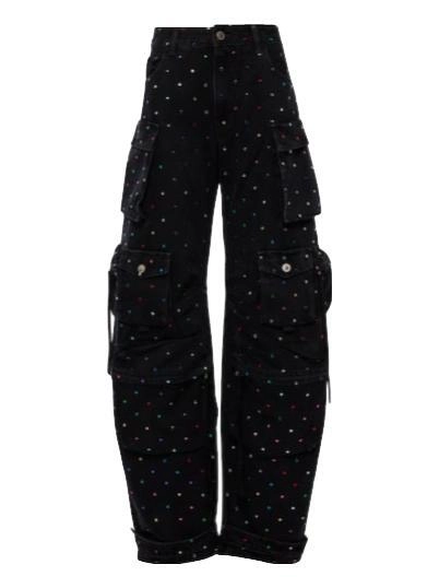 Attico Fern Studded High-rise Cargo Jeans - Black