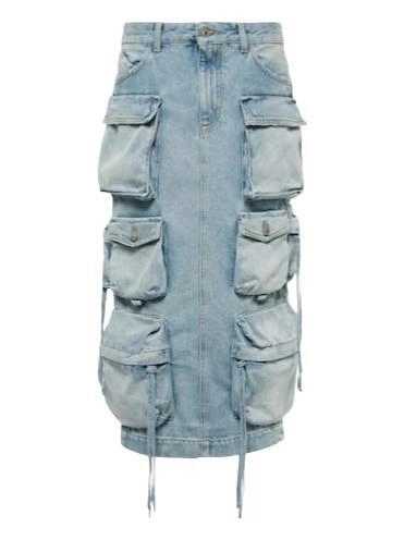 Attico Cargo Denim Midi Skirt - Gray