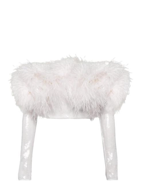 David Koma Sequined Feather-trimmed Crop Top - White