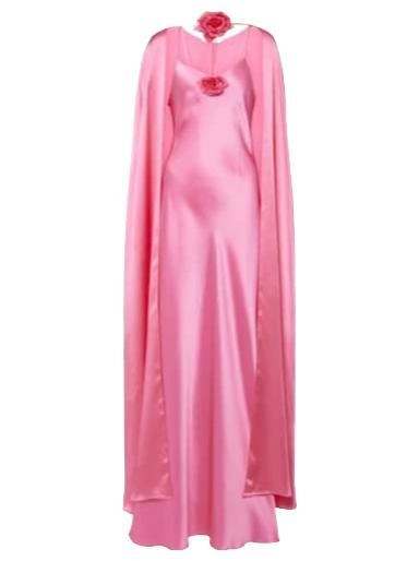RODARTE Caped Silk Gown With Floral Appliqu - Pink