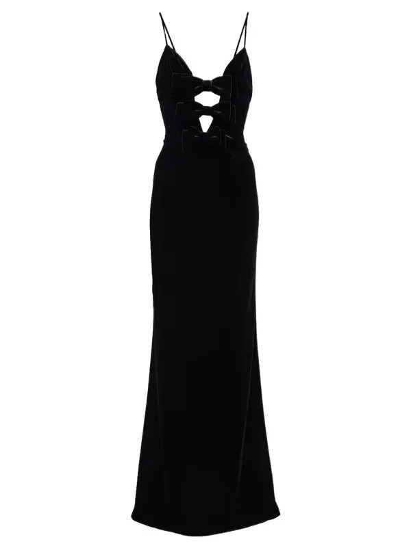 Alessandra Rich Velvet Bow Embellished Gown - Black
