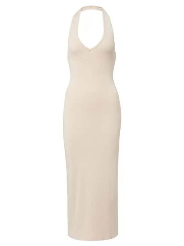 NILI LOTAN Stevie Cotton Jersey Halterneck Midi Dress - Nude