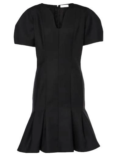 Nina Ricci Wool Gabardine Midi Dress With Short Sleeves And Fishtail Hem - Black
