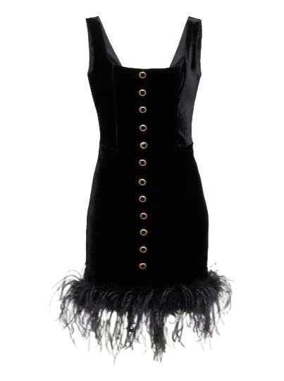 Alessandra Rich Feather-trimmed Velvet Minidress - Black