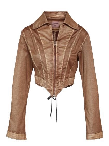 JEAN PAUL GAULTIER Cropped Denim Jacket With Lace-up Detail - Brown