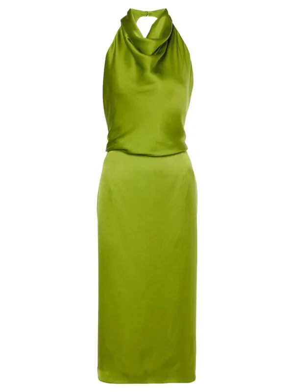 Magda Butrym Halterneck Silk Satin Midi Dress - Green