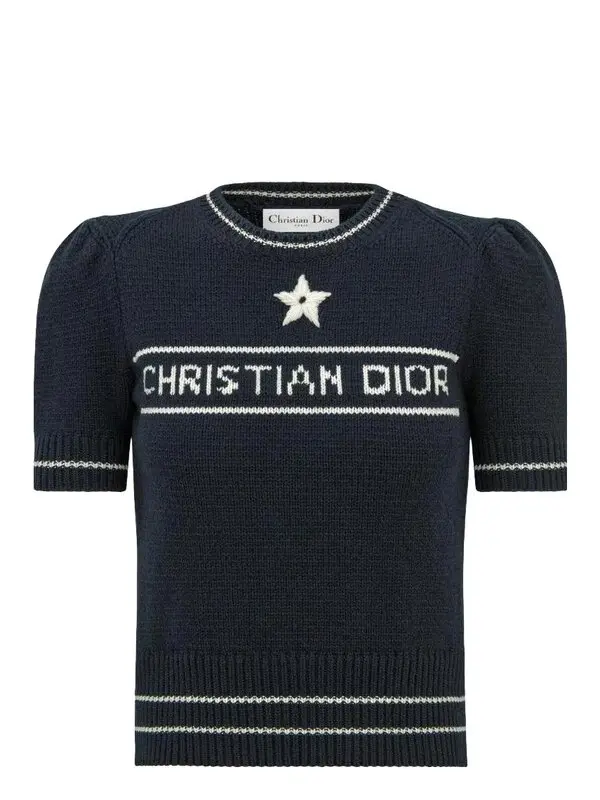 Dior Short-sleeved Knit Sweater With Star Detail - Blue