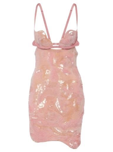 NENSI DOJAKA Heartbeat Sequined Asymmetric Minidress - Pink