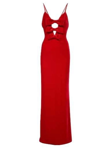 Alessandra Rich Velvet Dress With Bow Detail - Red