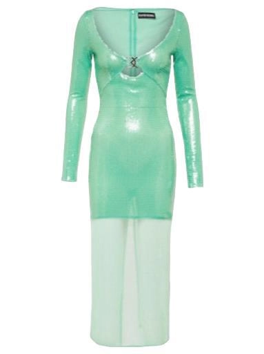David Koma Sequined Long Sleeve Midi Dress - Green