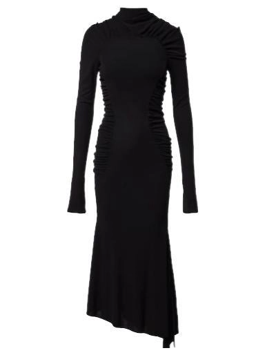 Victoria Beckham Gathered Asymmetric Jersey Midi Dress - Black