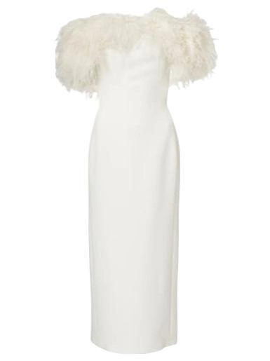 David Koma Bridal Feather-trimmed Midi Dress - White