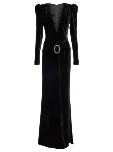 Alessandra Rich Embellished Velvet Gown - Black