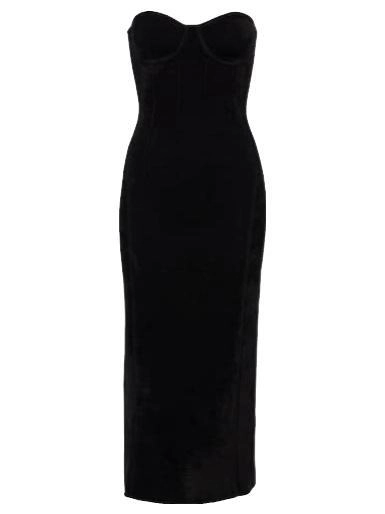Galvan Titania Strapless Velvet Midi Dress - Black