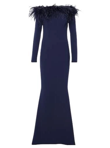 SAFIYAA LONDON Starlana Feather-trimmed Off-shoulder Gown - Blue