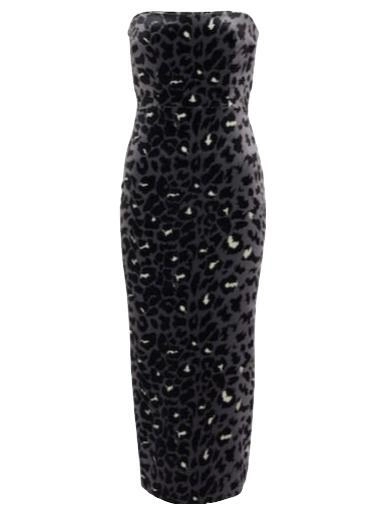 Alex Perry Leopard-print Strapless Velvet Midi Dress - Black
