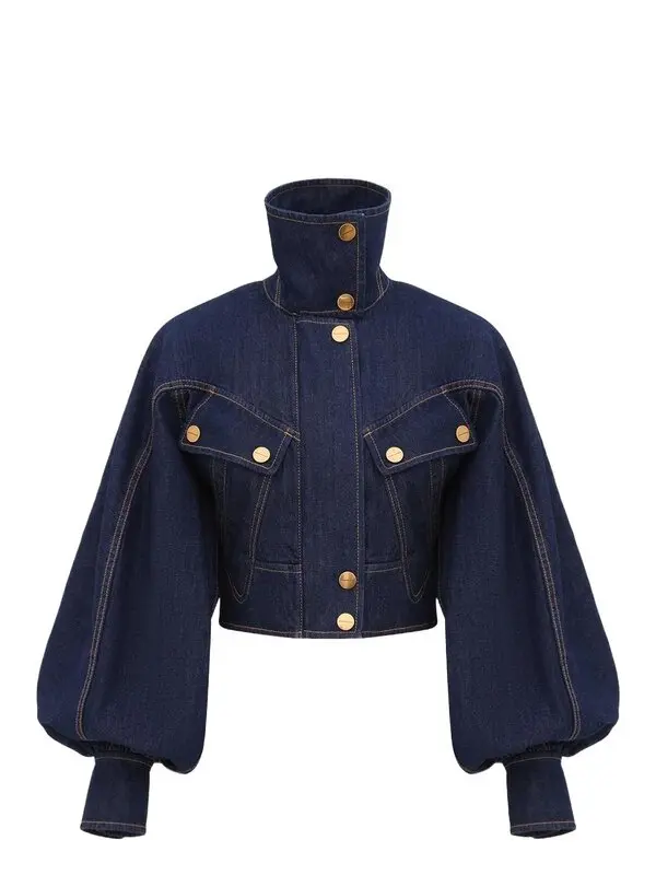 Zimmermann Long-sleeve Denim Jacket With Stand-up Collar - Black